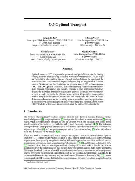 Co Optimal Transport Pdf Matrix Mathematics Cluster Analysis