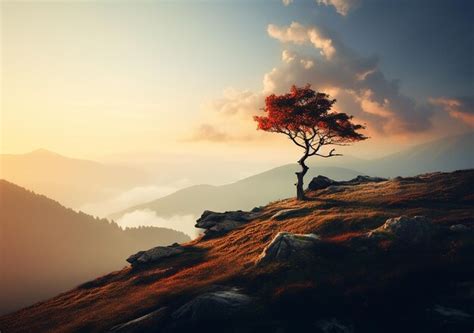 Premium Photo Sunset Tilt Shift With Tree Background