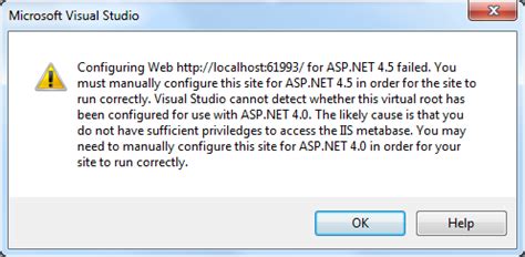 Configuring Web Localhost XXXXX For ASP NET Failed Return GiS