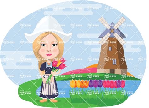 60 Nationalities Vector Graphics Mega Bundle Dutch Girl With Tulips