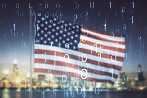 Premium Photo Abstract Virtual Binary Code Sketch On Us Flag And City Background Hacking And