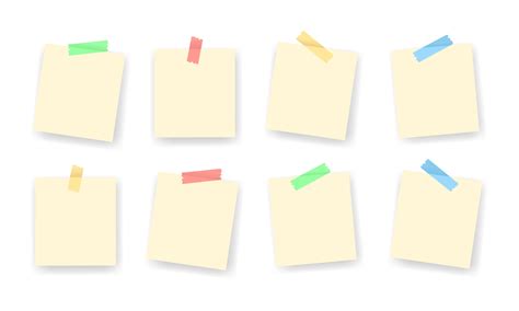 Blank Paper Notes Taped On The White Background Empty Space Notepad Mockup With Colorful