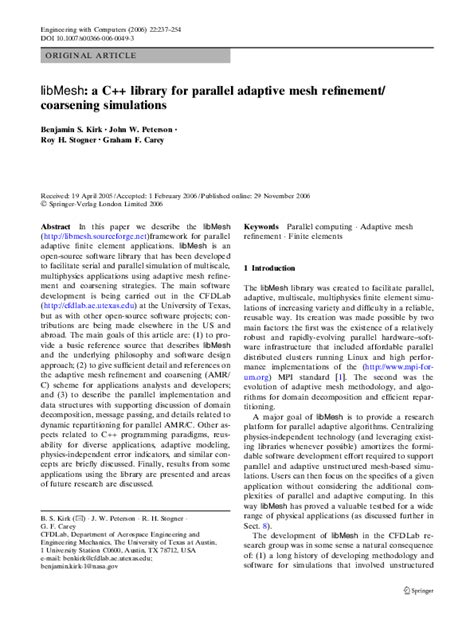 pdf libmesh a c library for parallel adaptive mesh refinement coarsening simulations