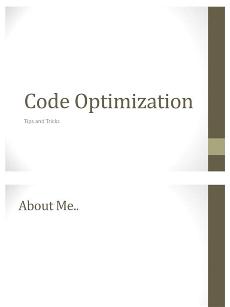 Code Optimization Techniques Tips And Tricks Pdf