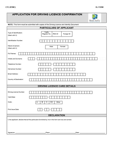 Dl Confirmation Application Form Pdf