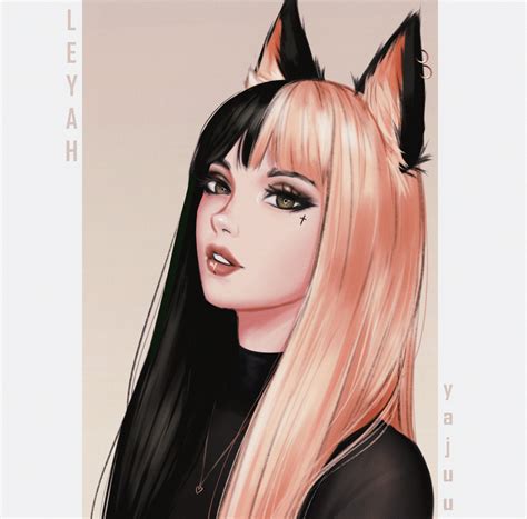 배경 화면 Yajuu 여자들 흑발 검은 머리카락 빨간 머리 고양이 귀 갈색 눈 뾰족한 입술 피어싱 입술