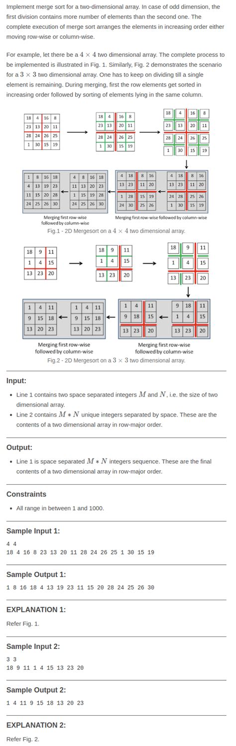 Solved Implement Merge Sort For A Two Dimensional Array In Chegg
