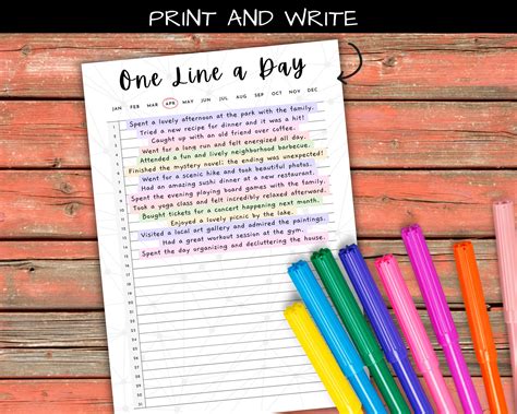 One Line A Day Printable Journal Page Daily Gratitude Tracker