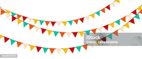 축제 깃발 화환 벡터 그림입니다 삼각형 멧새는 단순한 플랫 스타일로 흰색 배경에 격리되어 있습니다 카니발 생일 서커스 기념일 파티 디자인 장식 갈란드 장식품에 대한 스톡