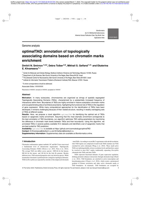 Pdf Optimaltad Annotation Of Topologically Associating Domains Based On Chromatin Marks