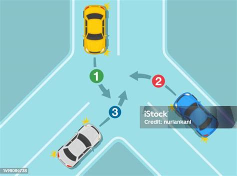 안전 운전 요령 및 교통 규제 규칙 Y 교차로에서 선회 우선 트래픽 흐름의 평면도입니다 거리에 대한 스톡 벡터 아트 및 기타 이미지 Istock