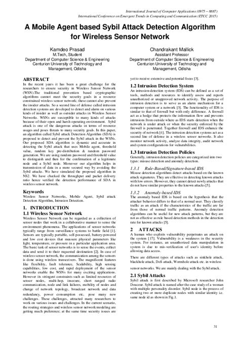Pdf Mobile Agent Algorithm For Sybil Attack Detection In Wsns