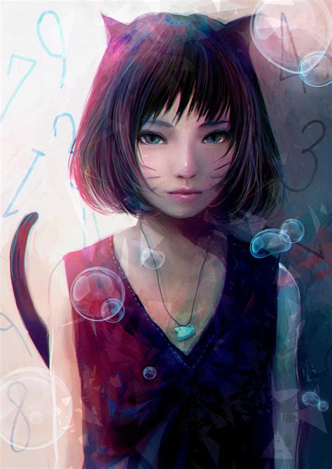 The Big Imageboard Tbib Animal Ears Bangs Black Hair Black Shirt