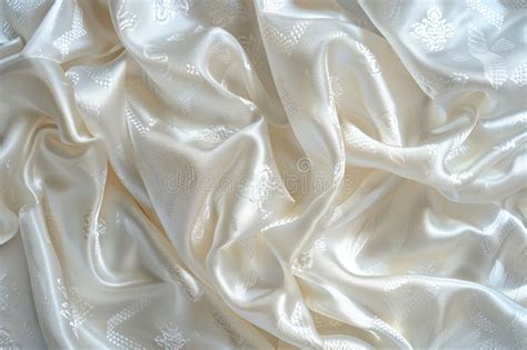 Close Up View Of White Fabric With Subtle Floral Pattern Fabric Appears Crumpled Adding Texture