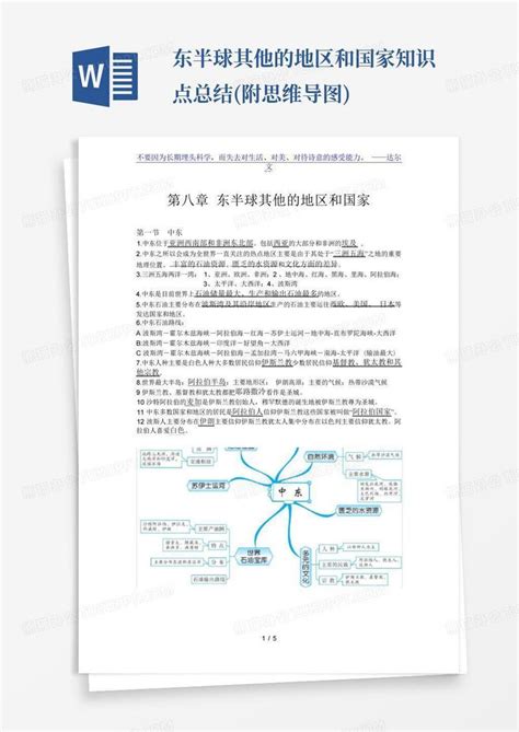 东半球其他的地区和国家知识点总结 附思维导图 Word模板下载 编号learwrex 熊猫办公