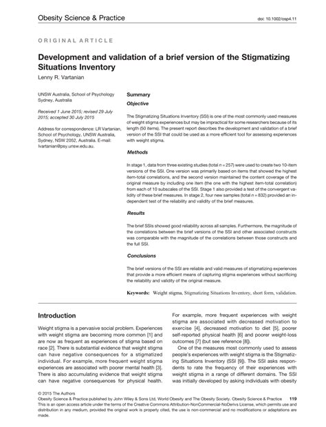 Pdf Development And Validation Of A Brief Version Of The Stigmatizing