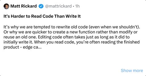 it s harder to read code than write it