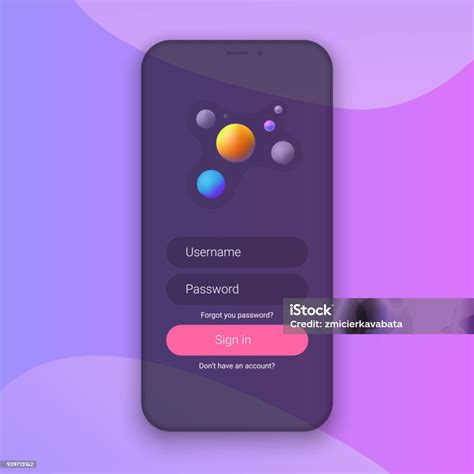 화면에 로그인 합니다 모바일 Ui 디자인 개념을 청소 암호 양식 창 로그인 응용 프로그램입니다 트렌디한 홀로그램 그라디언트 모양입니다 플랫 웹 아이콘 가입서에 대한 스톡