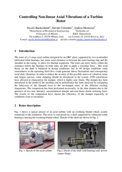 Pdf Controlling Non Linear Axial Vibrations Of A Turbine Rotor