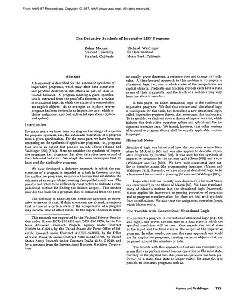 Pdf The Deductive Synthesis Of Imperative Lisp Programs