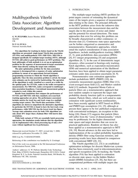 Pdf Multihypothesis Viterbi Data Association Algorithm Development And Assessment
