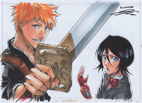 Kuchiki Rukia And Kurosaki Ichigo Bleach Drawn By Rlawnsgr Danbooru