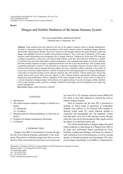 Pdf Dengue And Soluble Mediators Of The Innate Immune System