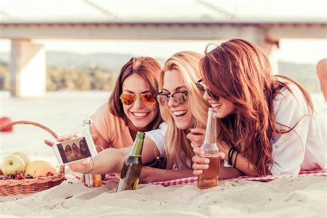 Premium Photo Three Beautiful Girls Having Fun On The Beach