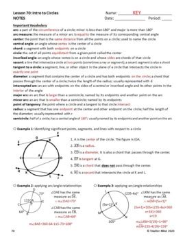 Geometry To The Point Lesson 70 Notes Intro To Circles By Teacher Mine