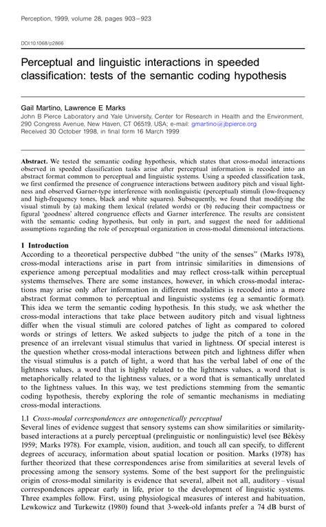 Pdf Perceptual And Linguistic Interactions In Speeded Classification Tests Of The Semantic