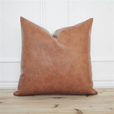 Cognac Faux Leather Pillow Cover Camel Leather Brown Lumbar Pillow