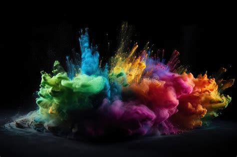Exploding Colour Powder In Rainbow Colours On A Black Background