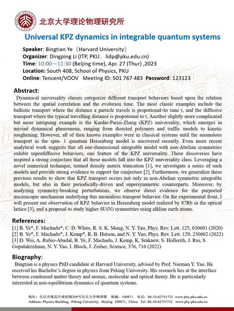 [lecture] universal kpz dynamics in integrable quantum systems