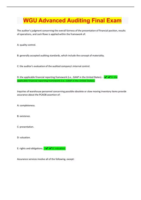 WGU Advanced Auditing Final Exam Questions With Correct Answers Latest Update