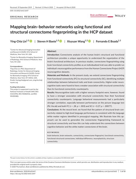 Pdf Mapping Brainbehavior Networks Using Functional And Structural