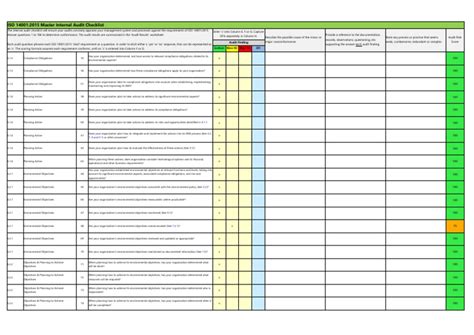 Iso 14001 2015 Internal Audit Checklist Sample Download Free Pdf Audit Regulatory Compliance