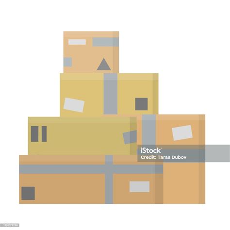 골판지 상자에 소포 세트 정사각형 판지 만화 평면 일러스트 화물의 배달 포장 된 상품 갈색 물체 창고 및 우편 물자 0명에 대한