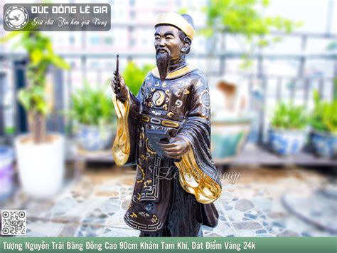 Tượng Nguyễn Trãi Bằng Đồng Cao 90cm Khảm Tam Khí Dát Điểm Vàng 24k