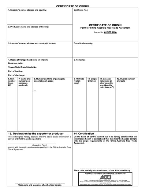 Au Certificate Of Origin Form Fill Online Printable Fillable Blank