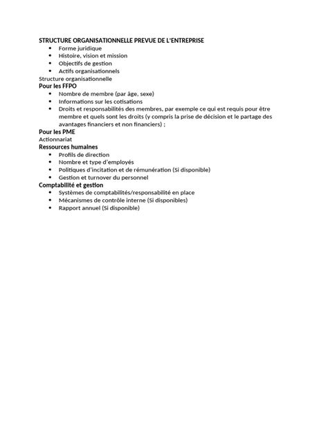 Structure Organisationnelle Prevue De L Pdf