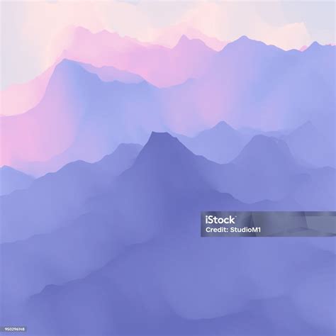 산 풍경입니다 산악 한 지형 벡터 일러스트입니다 추상적인 배경입니다 라벤더 색상 묘사에 대한 스톡 벡터 아트 및 기타 이미지 라벤더 색상 묘사 예술 배경 주제