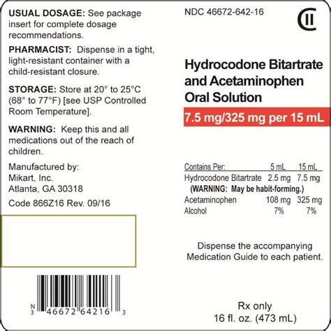 Hydrocodone And Acetaminophen Elixir Package Insert Prescribing Info