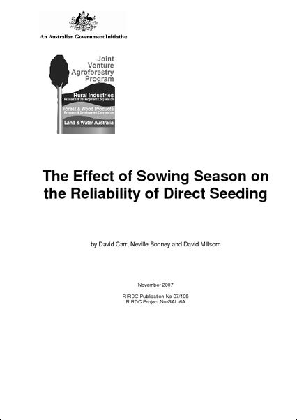 The Effect Of Sowing Season On The Reliability Of Direct Seedling Agrifutures Australia