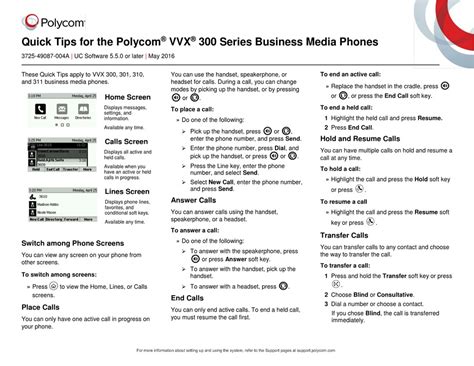 Polycom Vvx 300 Series Quick Tips Pdf Download Manualslib