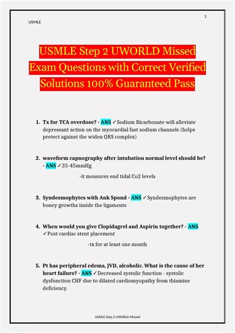 Usmle Step 2 Uworld Missed Exam Questions With Correct Verified Solutions 100 Guaranteed Pass
