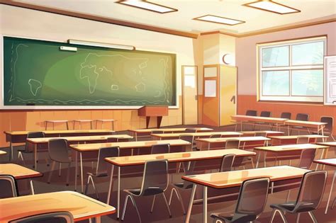 An Empty Classroom With Desks And Chairs Premium Ai Generated Image