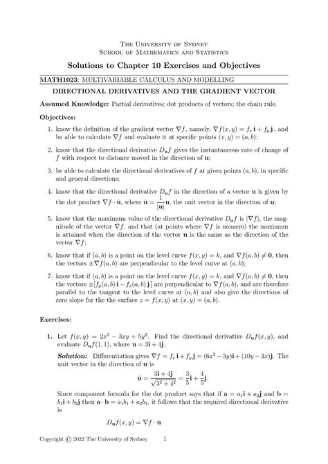 Exercises Chapter 10 Sols The University Of Sydney School Of