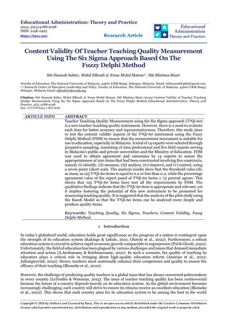 Pdf Content Validity Of Teacher Teaching Quality Measurement Using The Six Sigma Approach