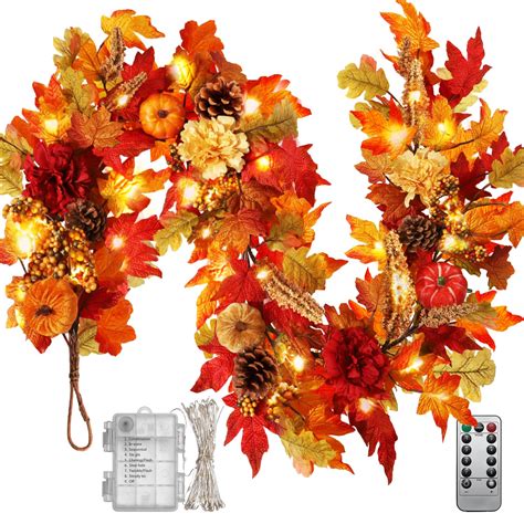 59 Ft Fall Decor Garland Fall Leaves Garland With 50 Lights Autumn