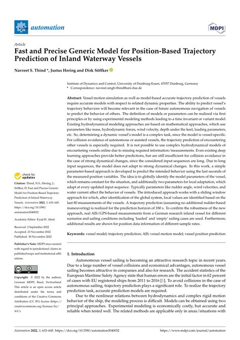 Pdf Fast And Precise Generic Model For Position Based Trajectory Prediction Of Inland Waterway